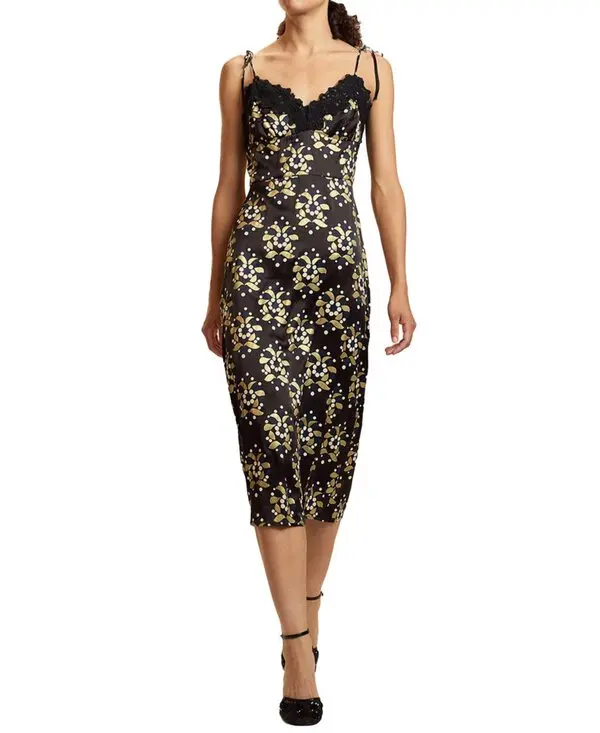 Cynthia Rowley Silk Lace-like Print Midi Slip Dress