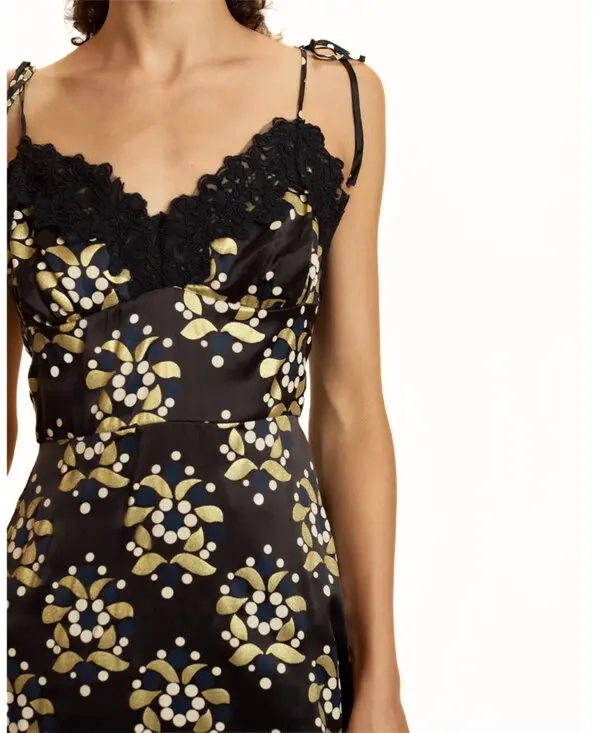 Cynthia Rowley Silk Lace-like Print Midi Slip Dress