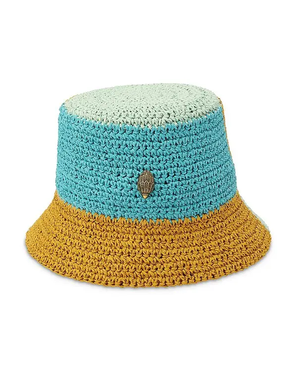 Kurt Geiger Colorblock Raffia Bucket Hat - Mint Leaf