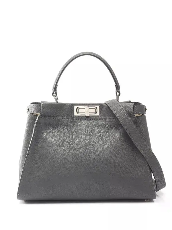 Fendi Medium Leather Selleria Peekaboo Iconic Satchel - Grey