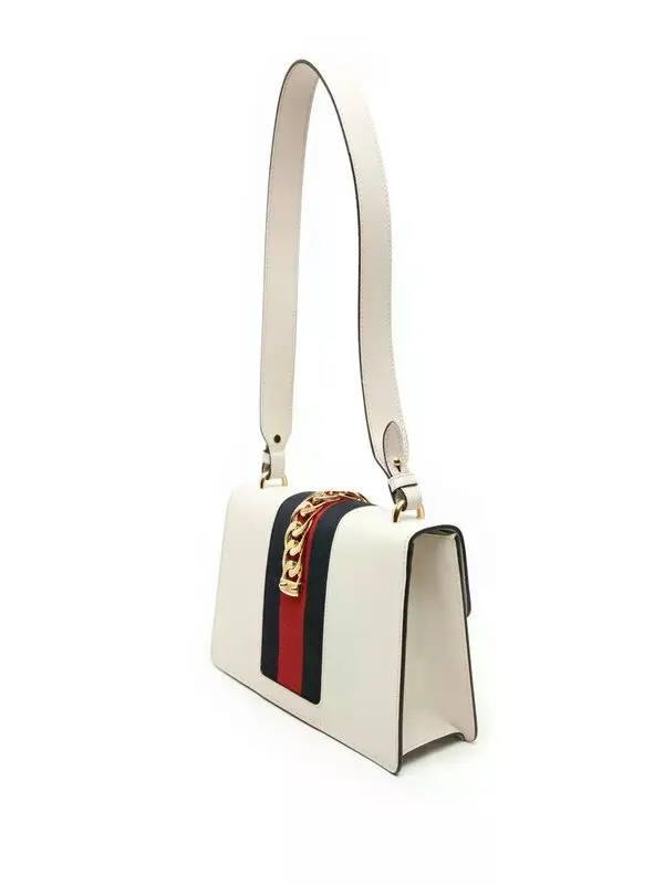 Gucci Small Leather Sylvie Web Satchel - White