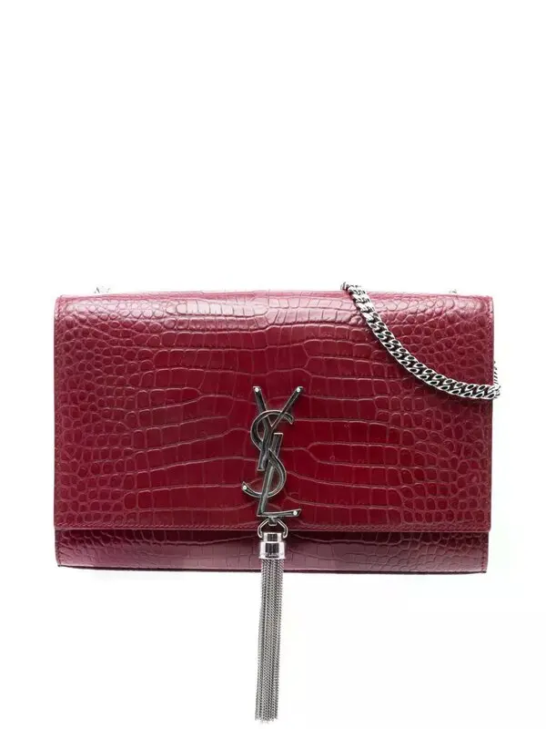Saint Laurent 2017 Medium Croc Embossed Monogram Kate Tassel Crossbody Bag