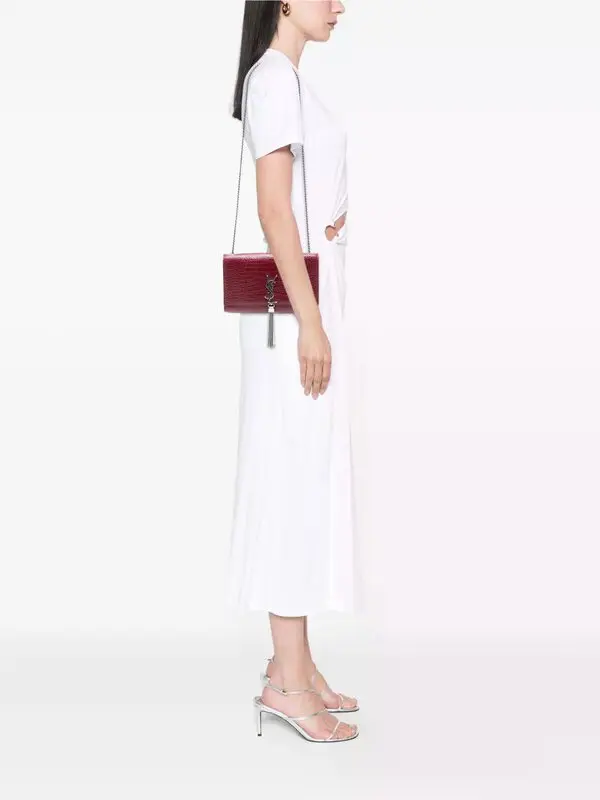 Saint Laurent 2017 Medium Croc Embossed Monogram Kate Tassel Crossbody Bag