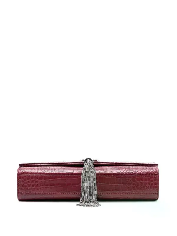 Saint Laurent 2017 Medium Croc Embossed Monogram Kate Tassel Crossbody Bag