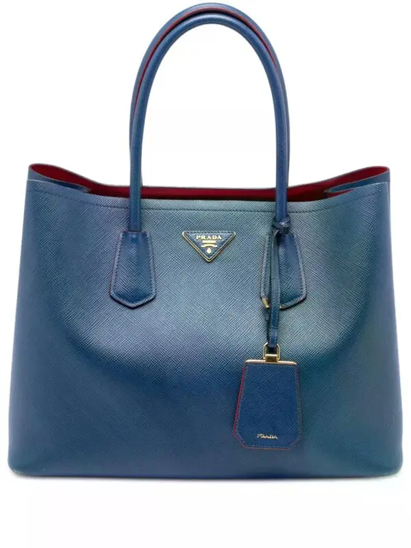Prada Large Saffiano Cuir Double Satchel - Blue