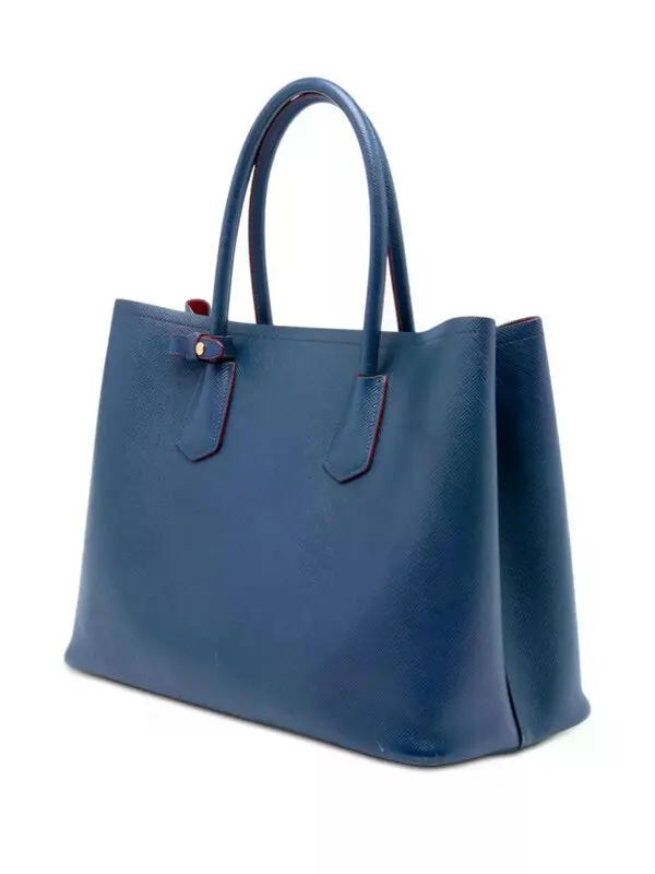 Prada Large Saffiano Cuir Double Satchel - Blue
