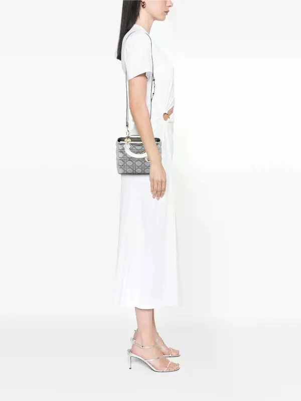 Dior 2019 Small Metallic Lambskin Cannage My Abcdior Lady Satchel - Grey