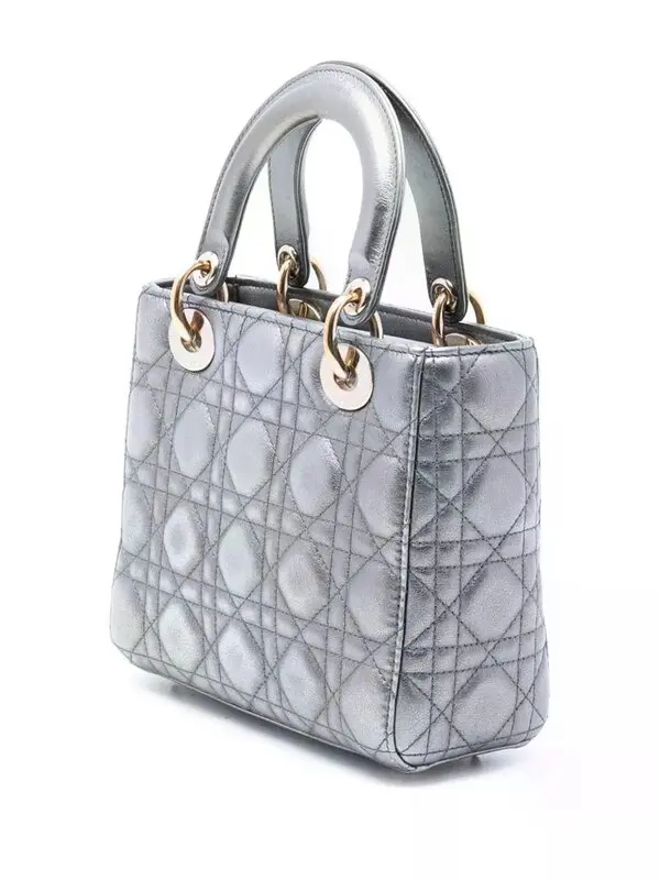 Dior 2019 Small Metallic Lambskin Cannage My Abcdior Lady Satchel - Grey