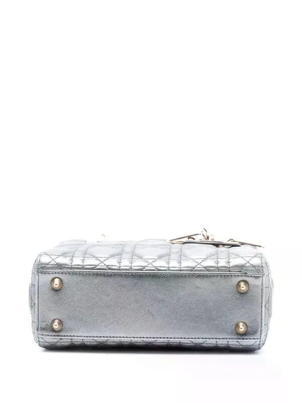 Dior 2019 Small Metallic Lambskin Cannage My Abcdior Lady Satchel - Grey