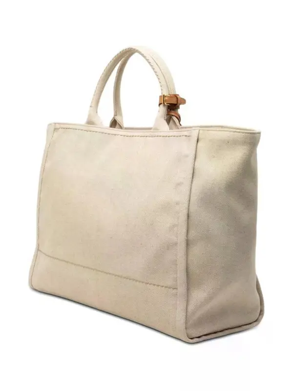 Prada 2000-2026 Large Linen And Vitello Logo Tote Bag - Neutrals
