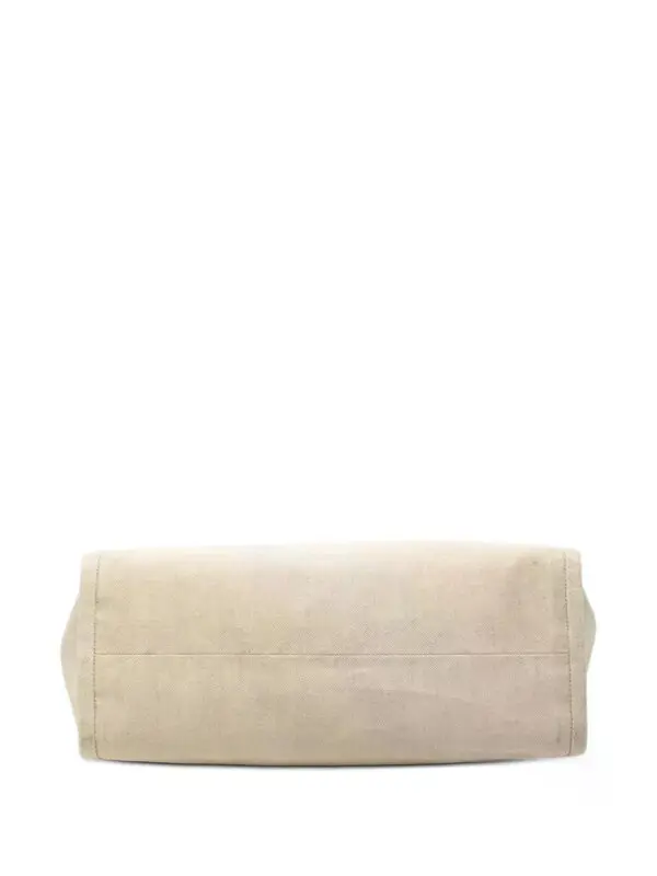 Prada 2000-2026 Large Linen And Vitello Logo Tote Bag - Neutrals