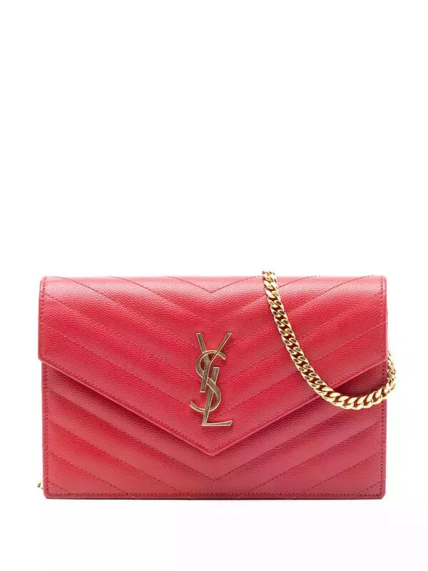 Saint Laurent 2016 Grain De Poudre Cassandre Envelope Chain Wallet - Red