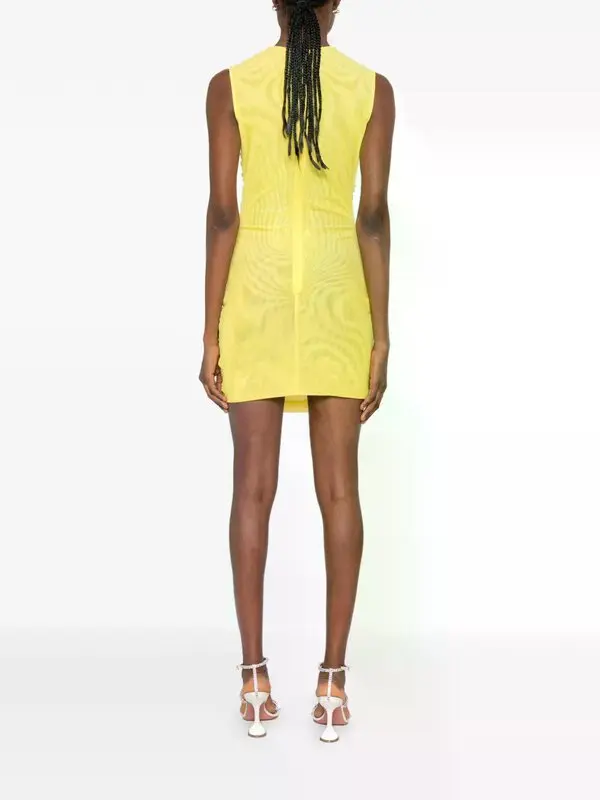 David Koma Sleeveless Ruched Mini Dress With Floral Appliqu - Yellow