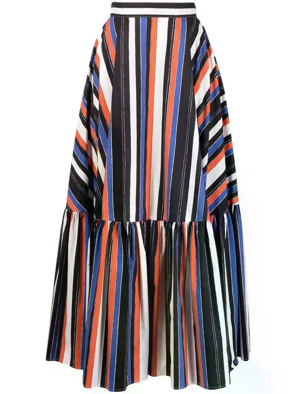 Plan C Stripe-print Long Skirt - Black