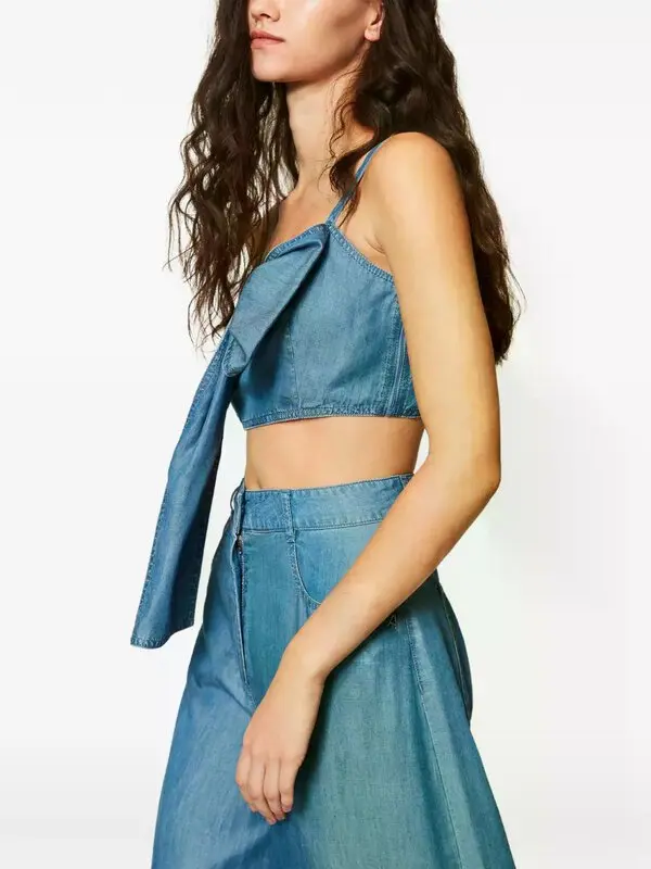 TWINSET Denim Bustier Top With Maxi Bow Detail