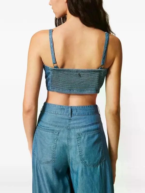 TWINSET Denim Bustier Top With Maxi Bow Detail