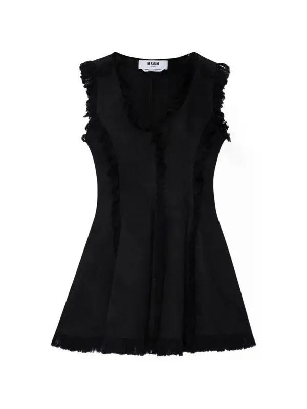 MSGM Fringed A-line Mini Dress - Black