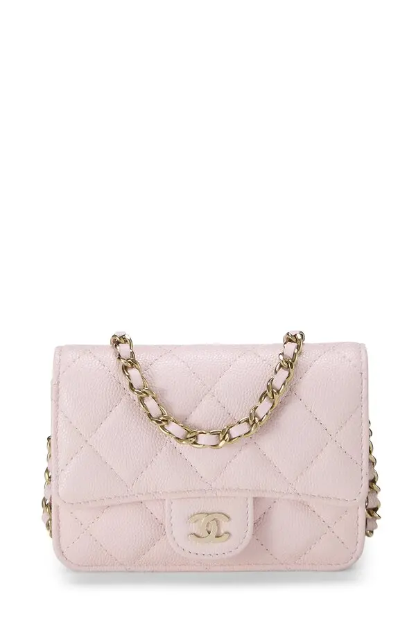 Chanel Caviar Classic Flap Chain Card Holder - Pink