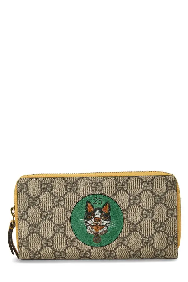 Gucci Gg Supreme Canvas Bosco Zip Around Wallet - Yellow