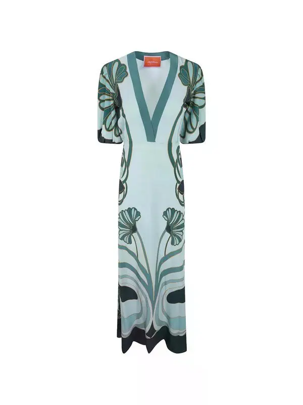 La DoubleJ Marlene Dietrich Blooming Tulip Placée V-neck Dress - Green