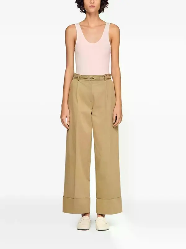 Sandro Wide-leg Pleated Trousers With Buckled Belt