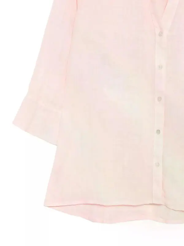 120% Lino Buttoned V-neck Linen Shirt - Pink
