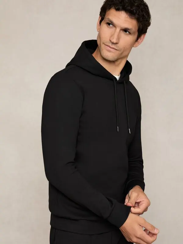 REISS Fabien Premium Interlock-jersey Hoodie - Black