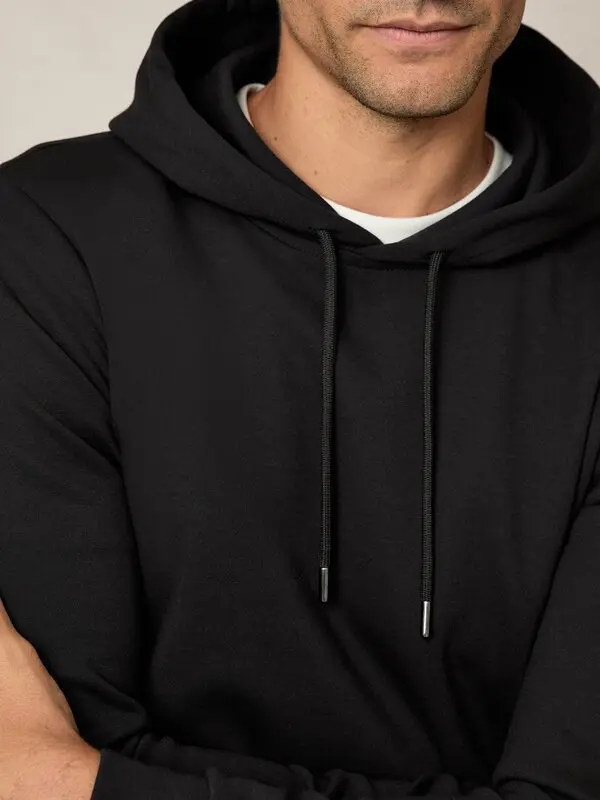 REISS Fabien Premium Interlock-jersey Hoodie - Black