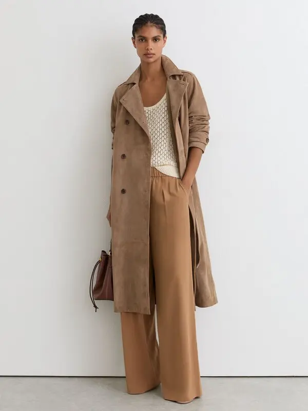 REISS Ester Suede Double-breasted Trench Coat