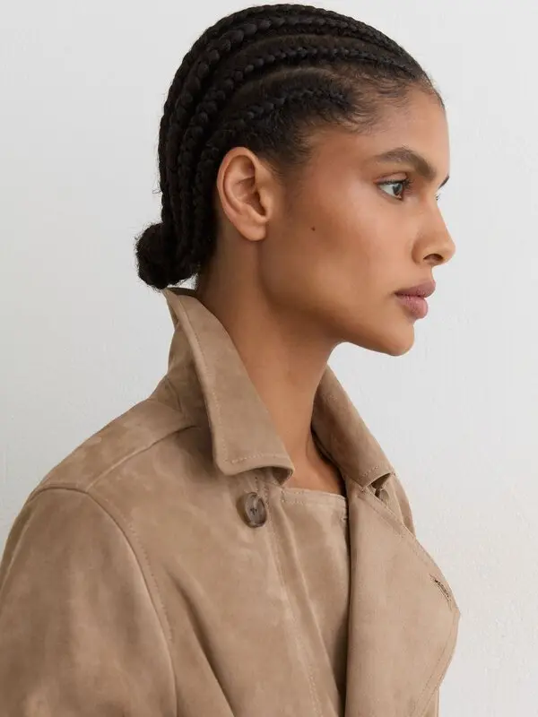 REISS Ester Suede Double-breasted Trench Coat