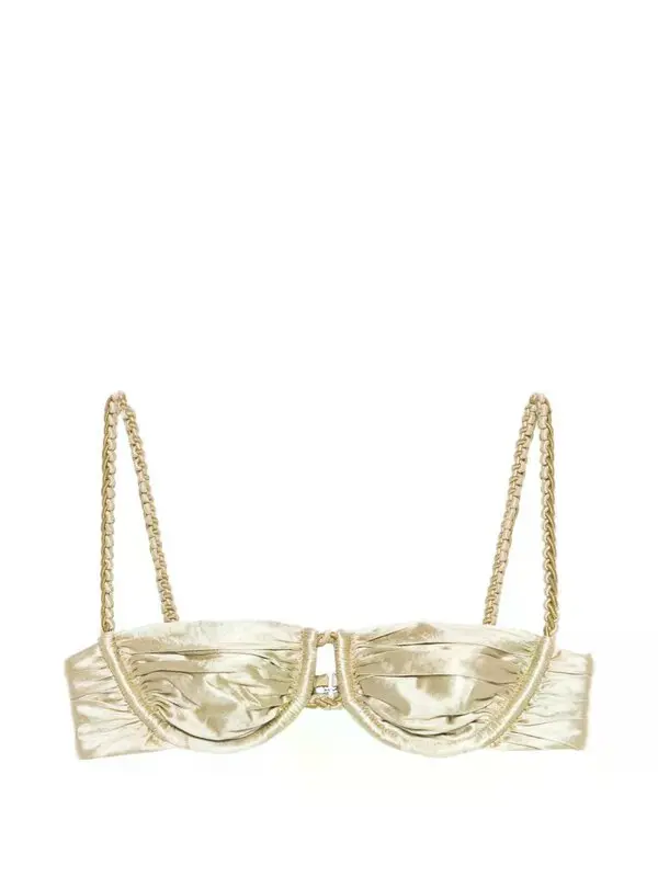 ISA BOULDER Ruched Weave Bikini Top - Gold