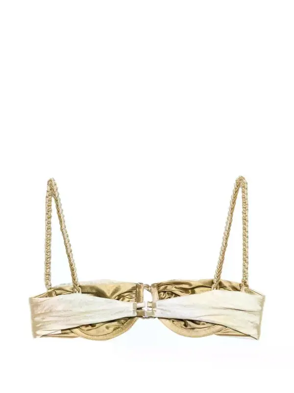 ISA BOULDER Ruched Weave Bikini Top