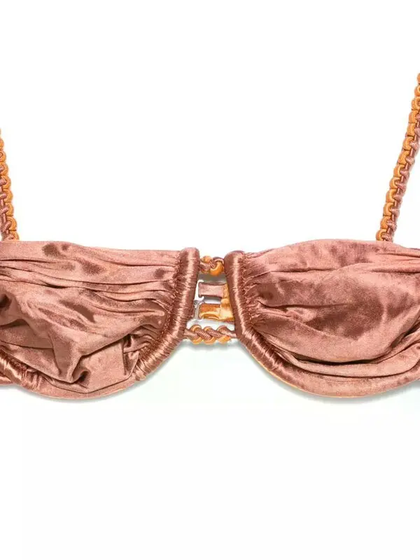 ISA BOULDER Ruched Weave Bikini Top - Brown