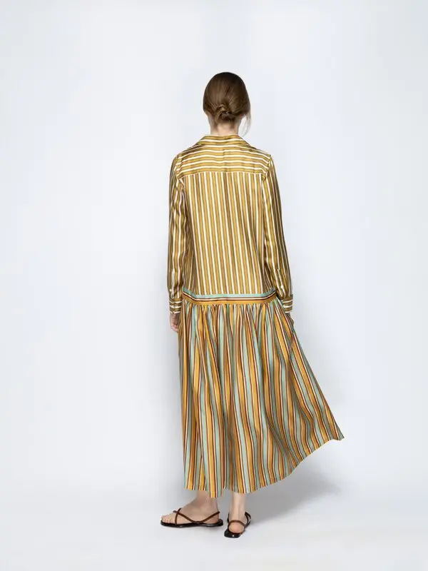 PAULA Rosalia Sun Stripes Printed A-line Silk Twill Dress - Yellow
