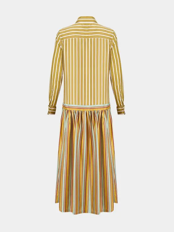 PAULA Rosalia Sun Stripes Printed A-line Silk Twill Dress - Yellow