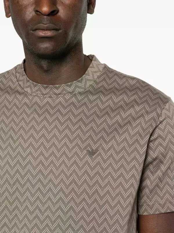 Emporio Armani Icon Chevron-pattern Cotton T-shirt - Brown