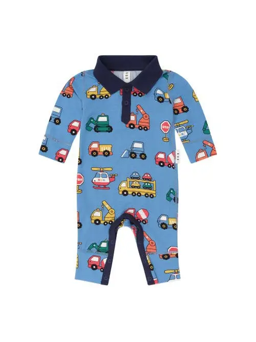 HUXBABY Construction Print Polo Romper - Multi