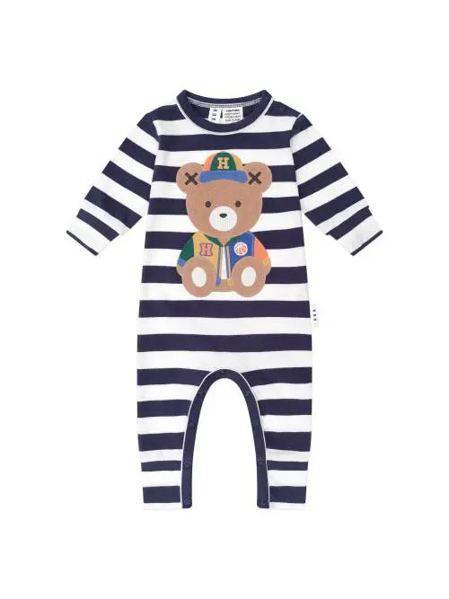 HUXBABY Varsity Hux Romper - Navy/almond Milk