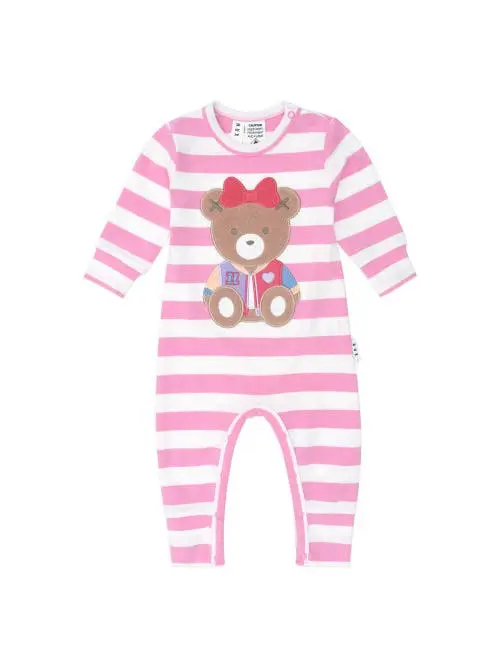 HUXBABY Varsity Huxette Romper - Strawberry/alomnd Milk