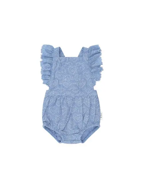 HUXBABY Broderie Anglaise Cotton Playsuit - Bijou Blue