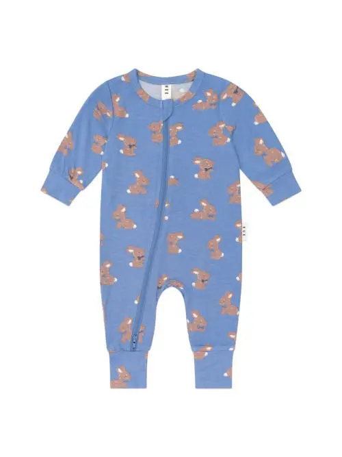 HUXBABY Bunny Zip Romper - Vintage Blue