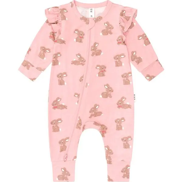 HUXBABY Bunny Zip Romper - Dusty Pink