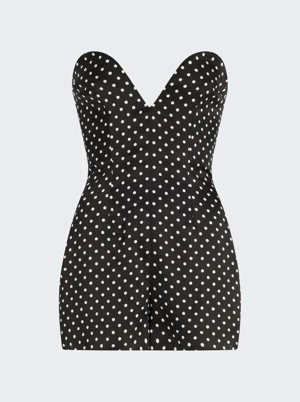 JEAN PAUL GAULTIER Satin Polka-dot Bustier Mini Jumpsuit - Black & White