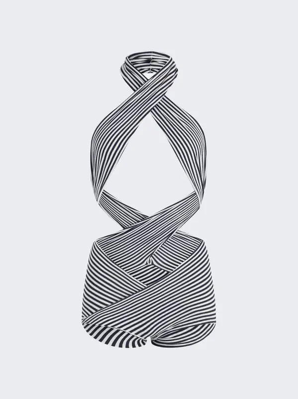 JEAN PAUL GAULTIER Striped Twist-wrap Bodysuit