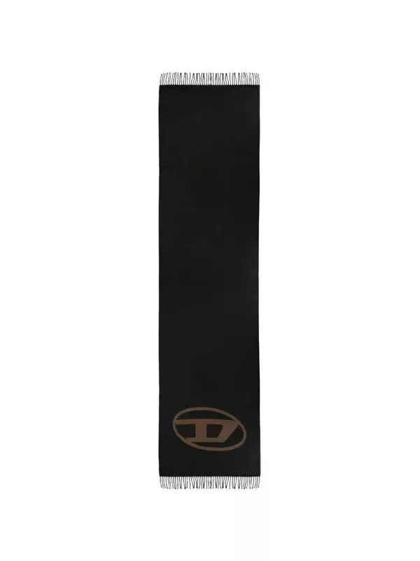 DIESEL® Stevie Logo-details Fringed Scarf - Black