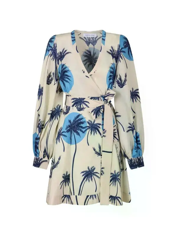 Raquel Diniz V-neck Palm Tree Print Mini Dress