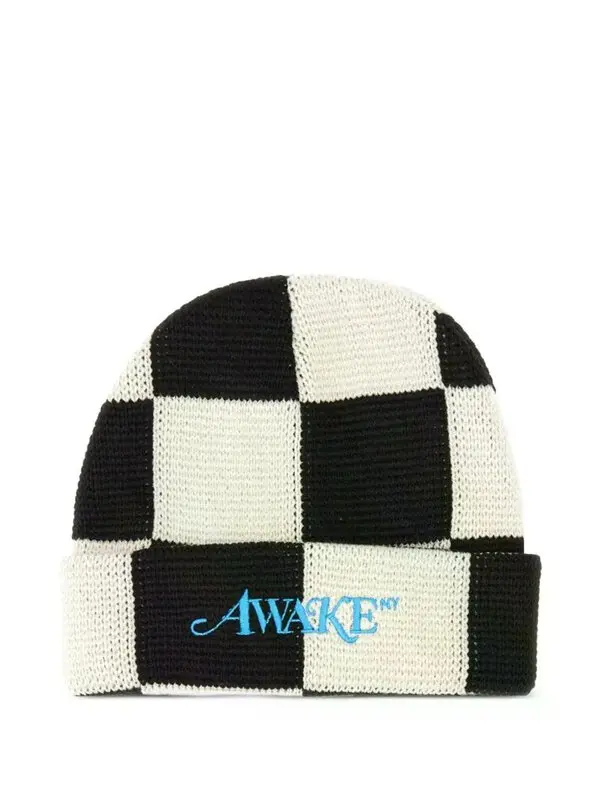 AWAKE NY Check-pattern Beanie - Black