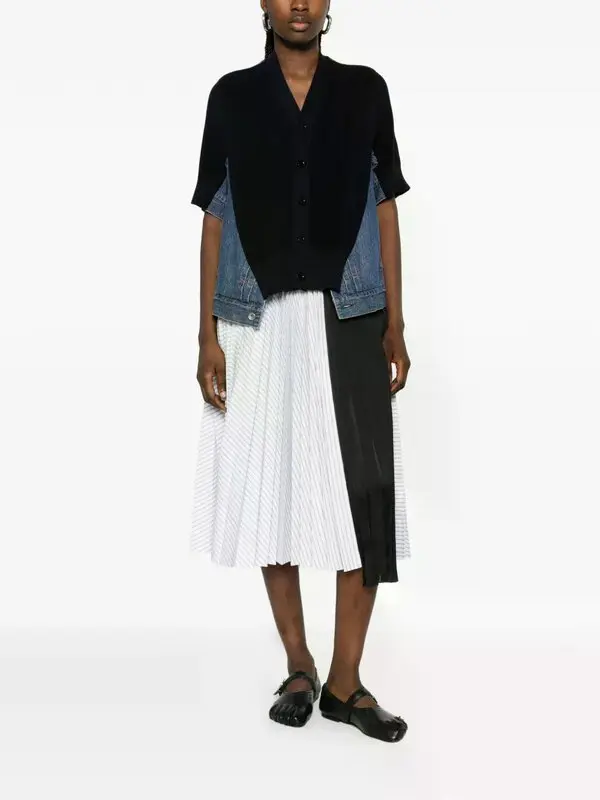 Sacai Panelled Denim-knit Cardigan - Blue