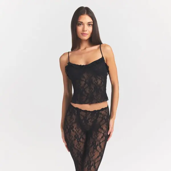 SKIMS Stretch Lace Cami Top - Soot