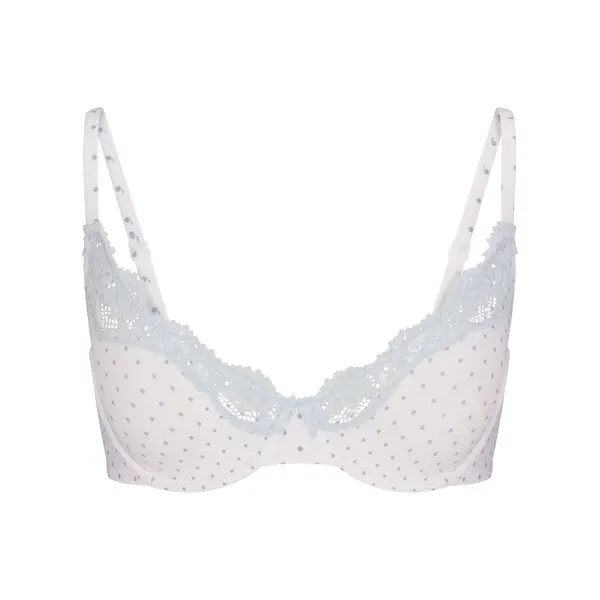 SKIMS Unlined Scoop Bra | Blue | | Fits Everybody Lace - Slate Pin Dot Print